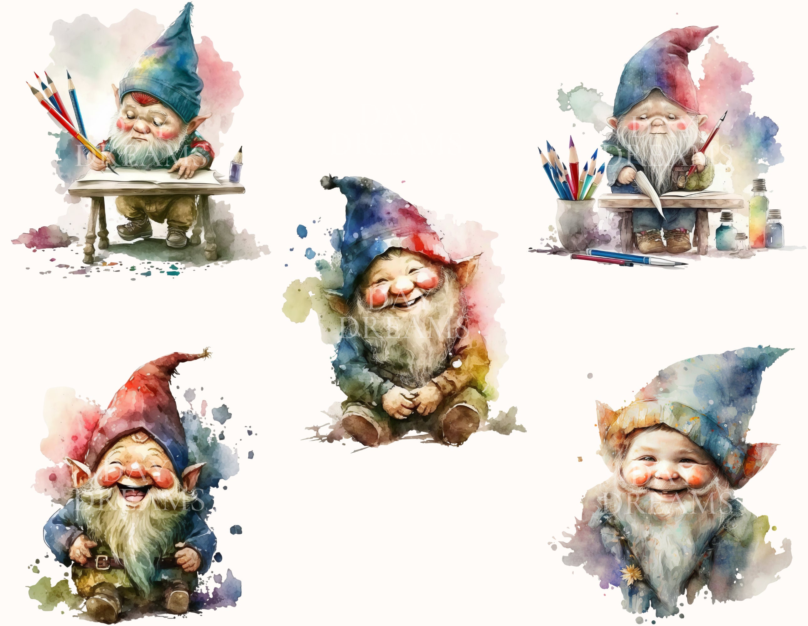 Watercolor Sweet Gnome Clipart, Cute Little Gnome Clipart Bundle, Tiny ...