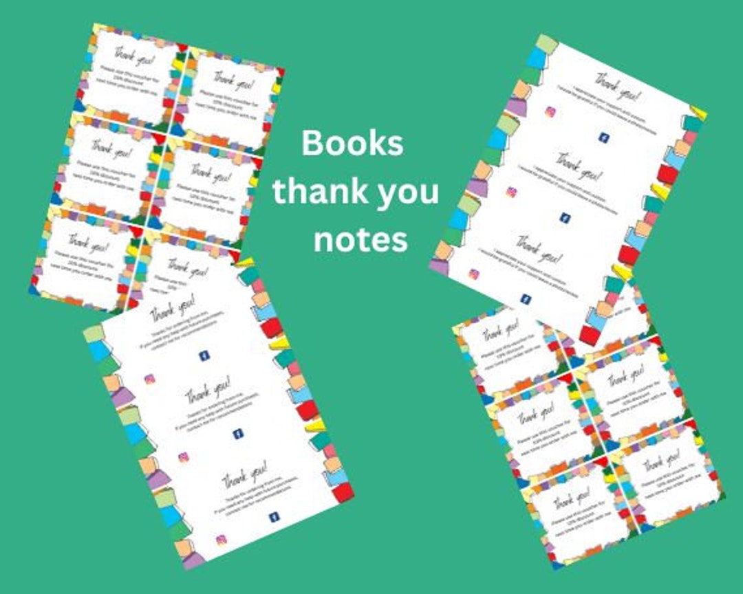 Personalised Printable Books Thank You Notes - Etsy