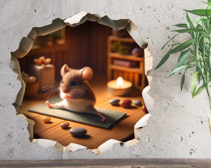 Meditating Yoga Mouse in Mouse Hole Decal Mouse Hole 3D Wall Sticker - Etsy