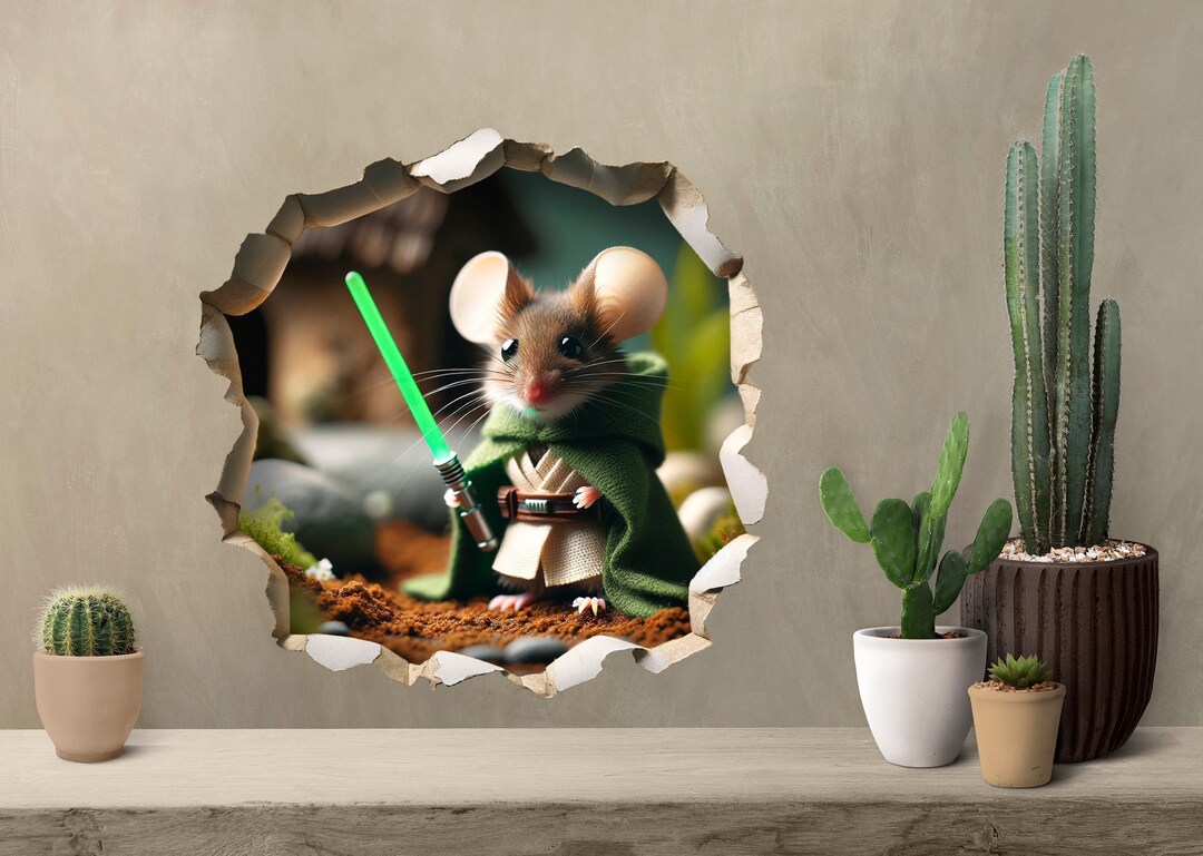 Mouse Jedi - Whimsical Mouse Hole Wall Decal Sticker - 3D Cute Home ...