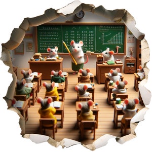 Mouse in a Classroom - Whimsical Mouse Hole Wall Decal Sticker - 3D ...