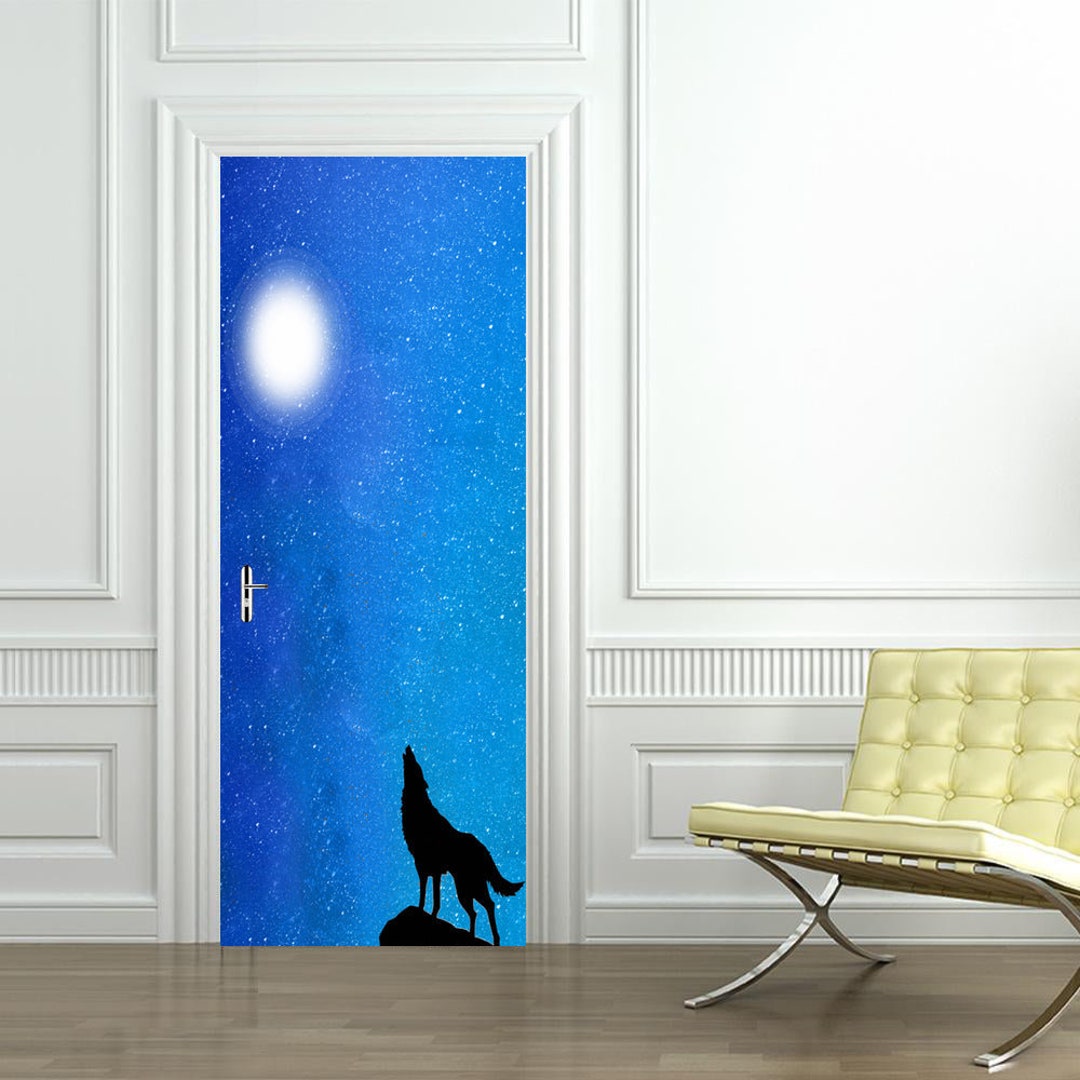 Howling Wolf Door Wallpaper Decal Removable Sticker Personalized Name ...