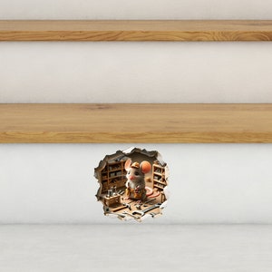 Mouse Handyman - Whimsical Mouse Hole Wall Decal Sticker - 3D Cute Home ...