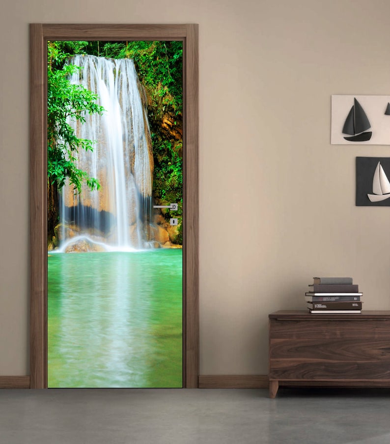 Exotic Waterfall Door Wallpaper Decal Removable Sticker Personalized ...