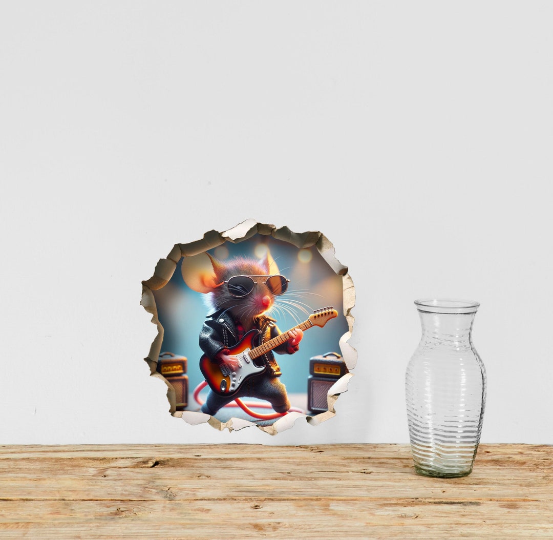 Rocker Mouse - Whimsical Mouse Hole Wall Decal Sticker - 3D Cute Home ...