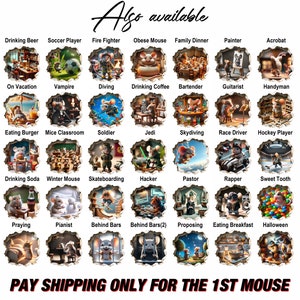 Mouse Sitting on Toilet Reading Newspaper - Whimsical Mouse Hole Wall ...