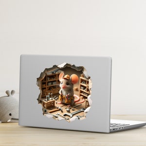 Mouse Handyman - Whimsical Mouse Hole Wall Decal Sticker - 3D Cute Home ...
