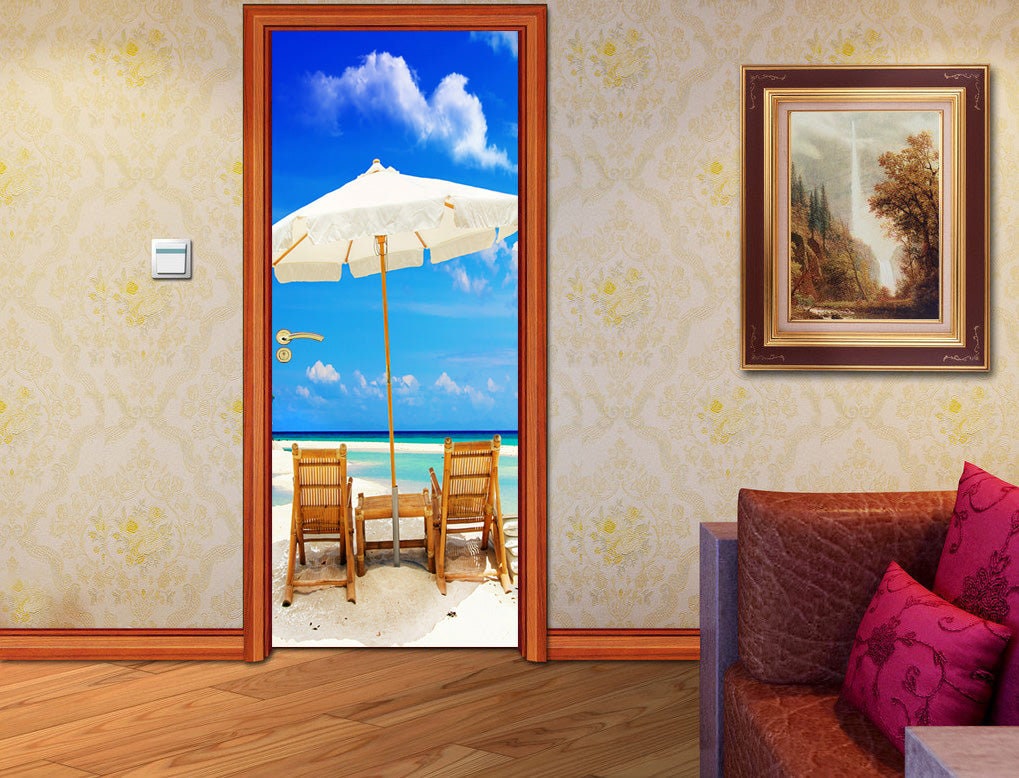 Exotic Beach Door Wallpaper Decal Removable Sticker Personalized Name ...