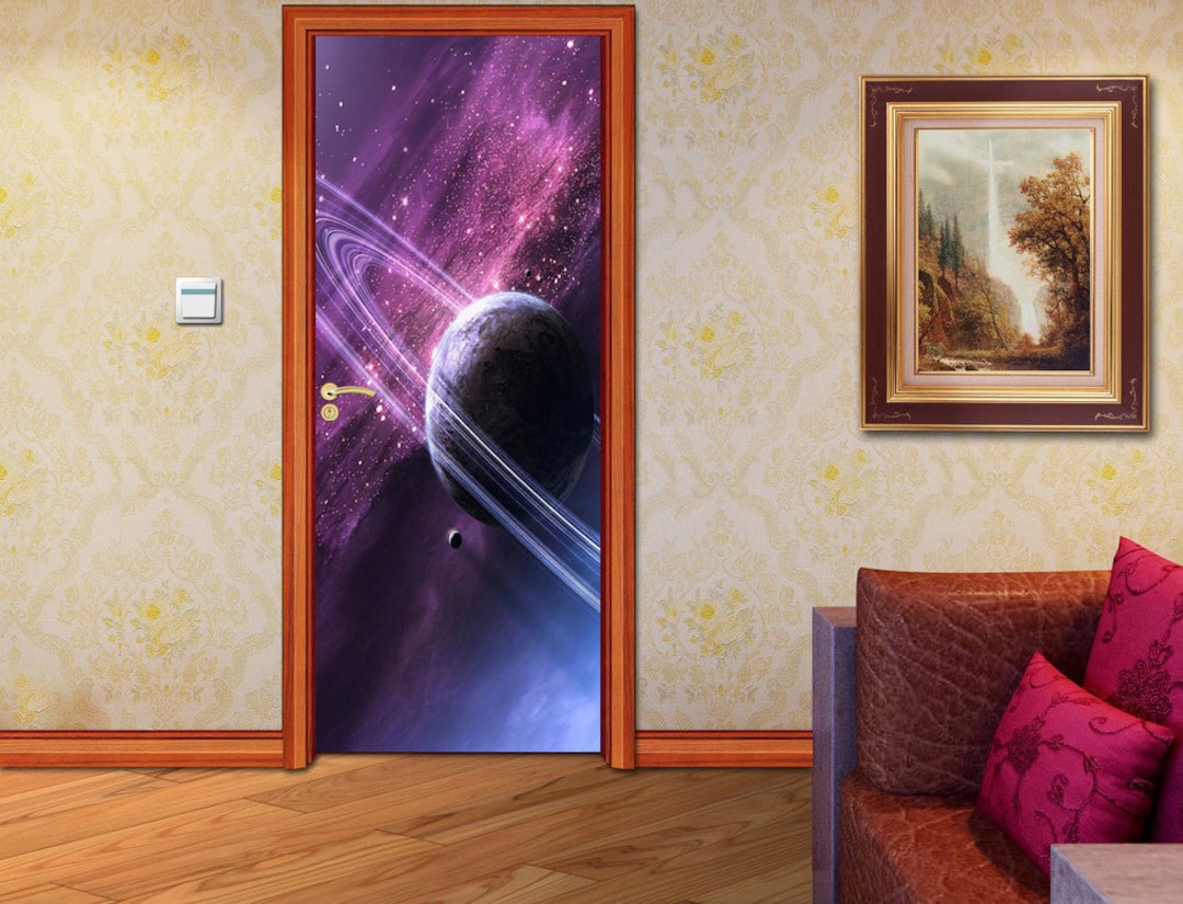 Space Purple Planet Door Wallpaper Decal Removable Sticker Personalized ...