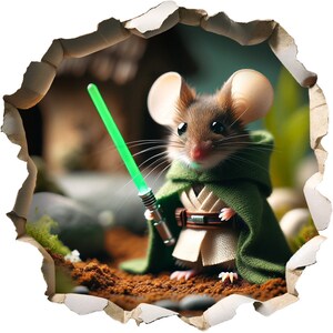 Mouse Jedi - Whimsical Mouse Hole Wall Decal Sticker - 3D Cute Home ...