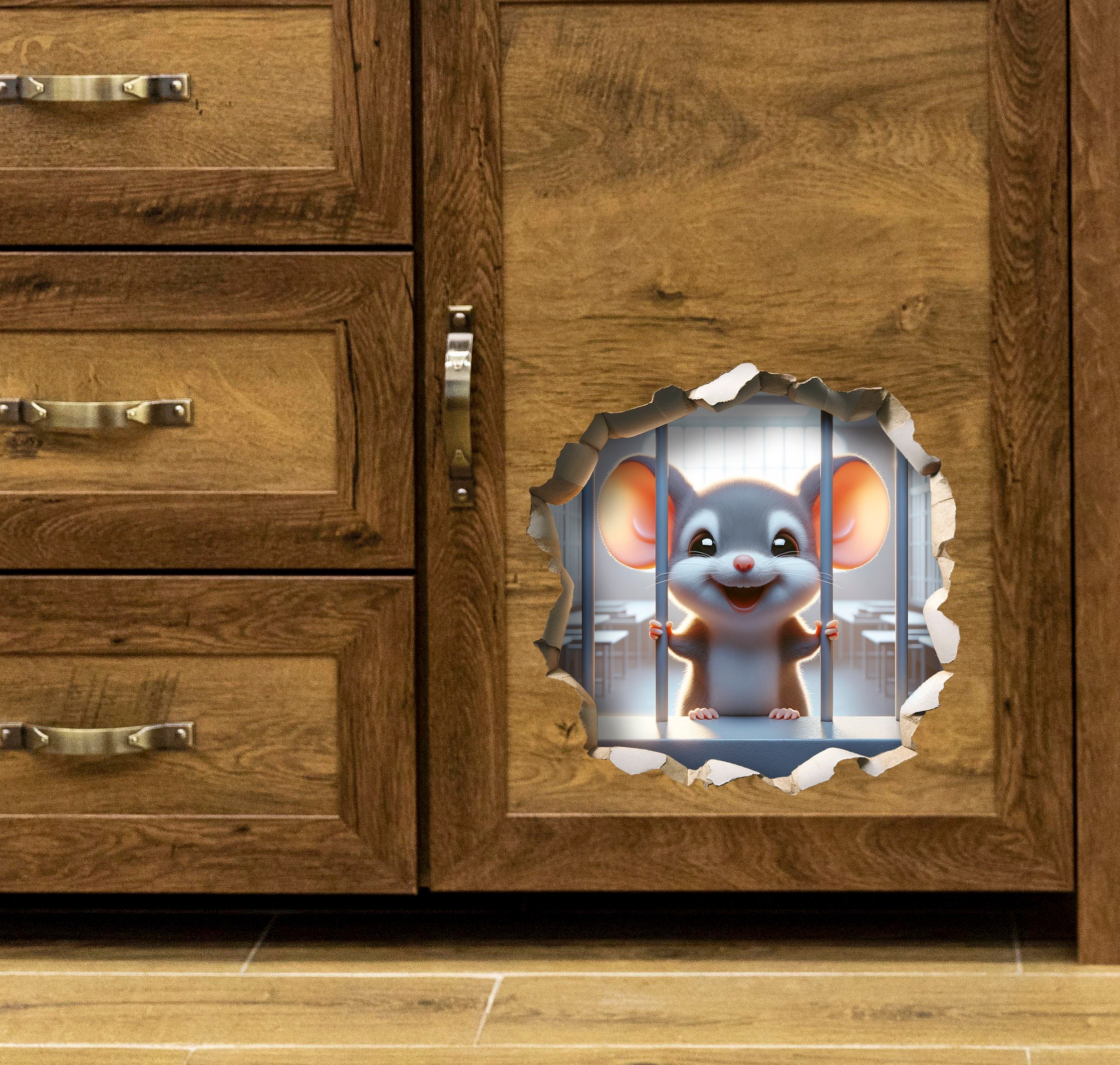 Mouse in Prison - Whimsical Mouse Hole Wall Decal Sticker - 3D Cute ...