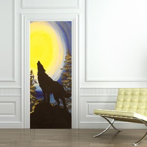 Howling Wolf Door Wallpaper Decal Removable Sticker Personalized Name ...