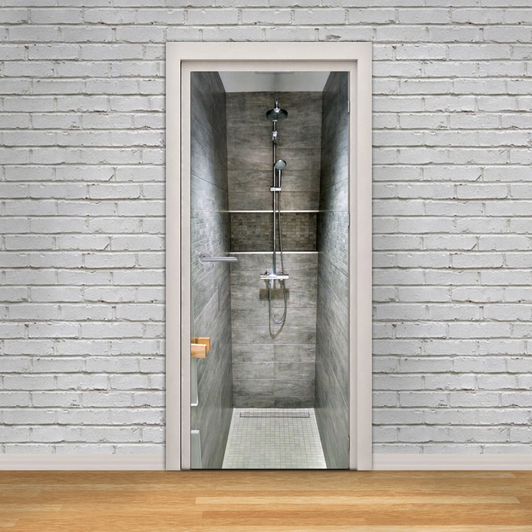 Shower Entrance Illusion Door Wallpaper Decal Removable Sticker ...