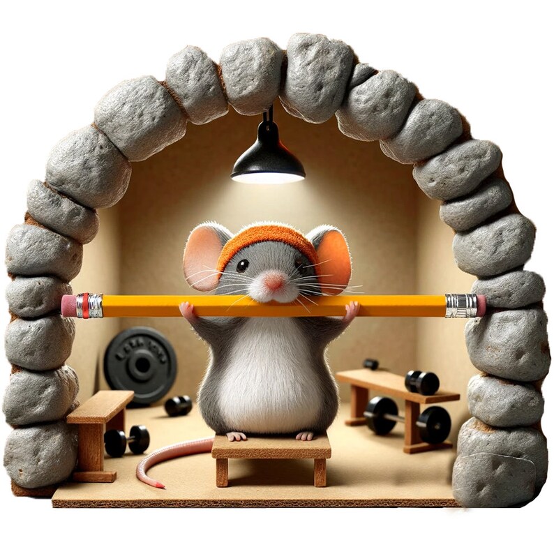 Mouse Lifting Weights - Whimsical Mouse Hole Wall Decal Sticker - 3D ...