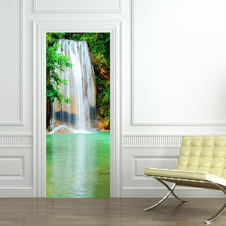 Exotic Waterfall Door Wallpaper Decal Removable Sticker Personalized ...