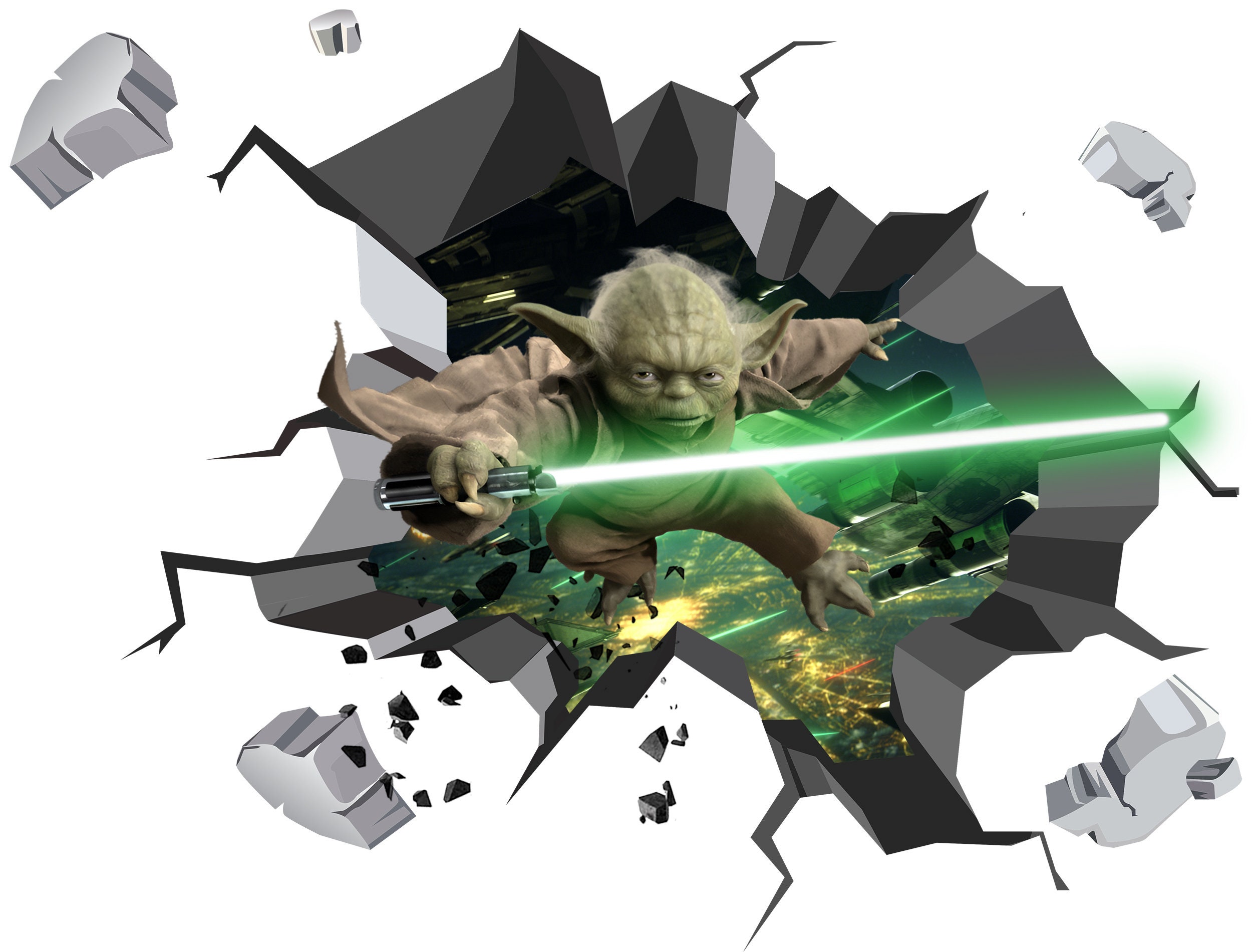 Yoda Star Wars Wall Explosion 3D Effect - Removable Vinyl Wall Stickers ...