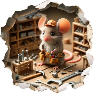Mouse Handyman - Whimsical Mouse Hole Wall Decal Sticker - 3D Cute Home ...