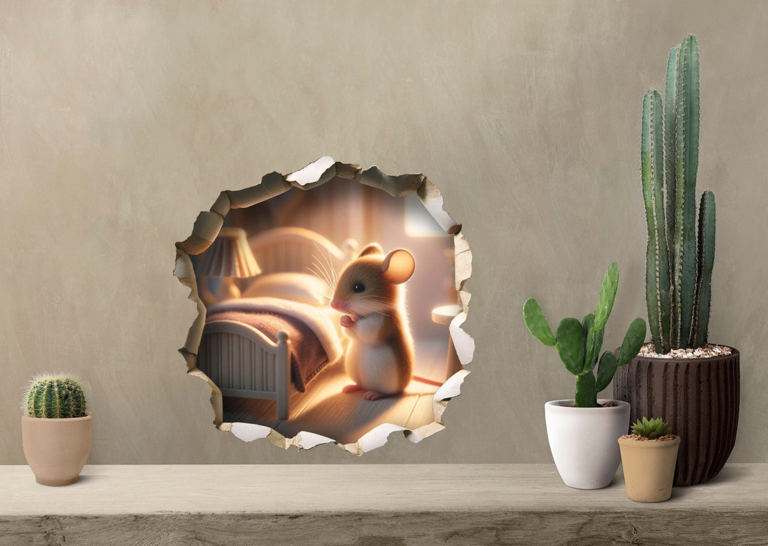 Mouse Praying Before Bedtime - Whimsical Mouse Hole Wall Decal Sticker ...