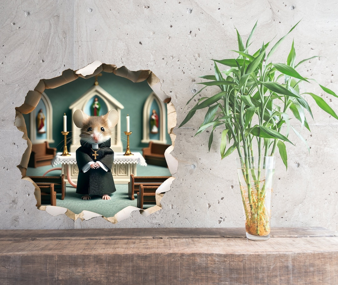 Priest Mouse - Whimsical Mouse Hole Wall Decal Sticker - 3D Cute Home ...
