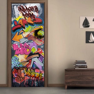 GRAFFITI DIY DOOR Wrap Decal Removable Sticker Personalized Name D316 ...