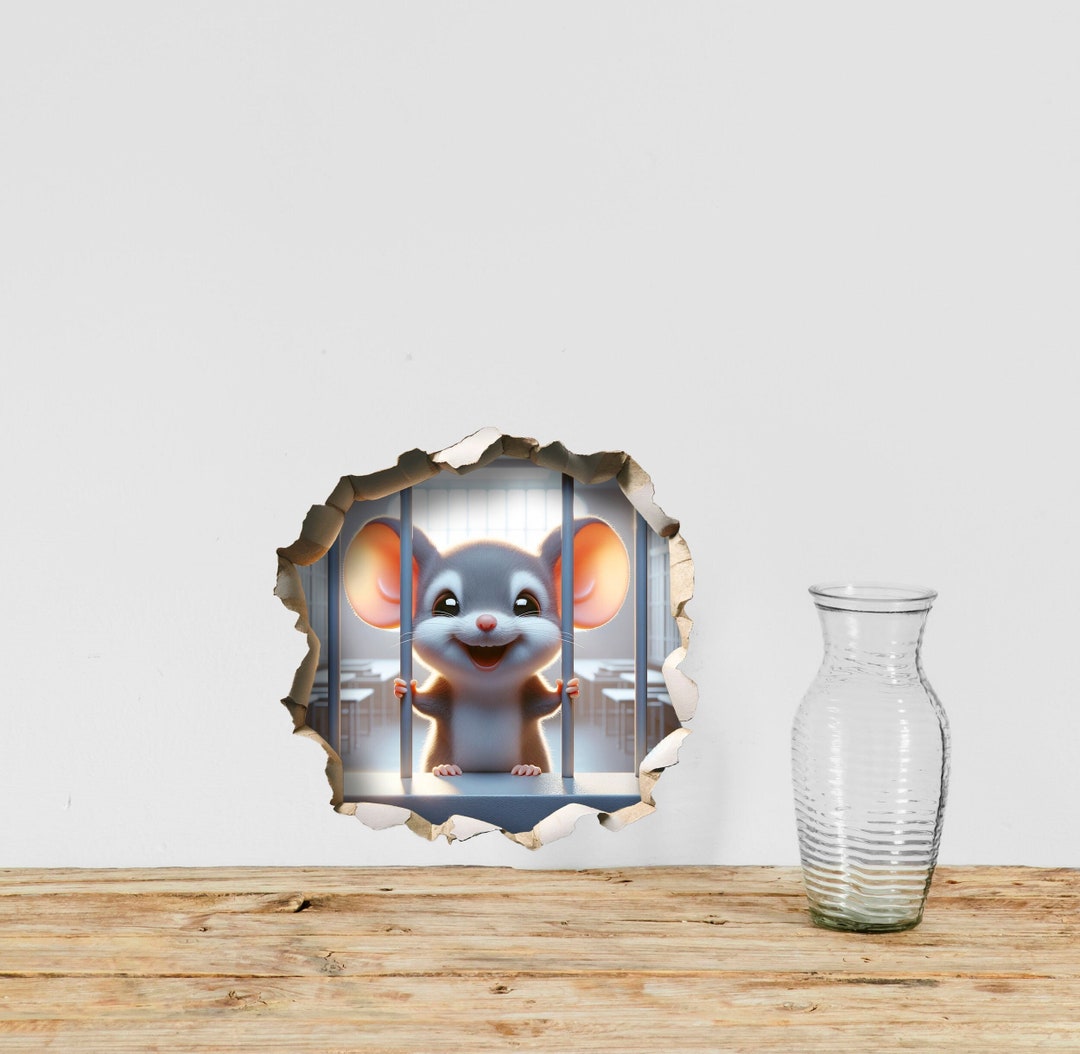 Mouse in Prison - Whimsical Mouse Hole Wall Decal Sticker - 3D Cute ...