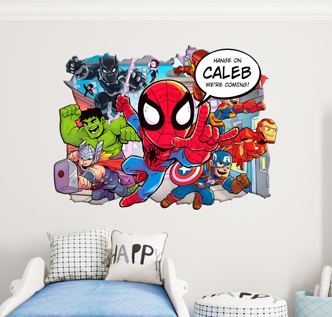 Personalized Superhero Comics Text Wall Stickers Custom Name Children's ...