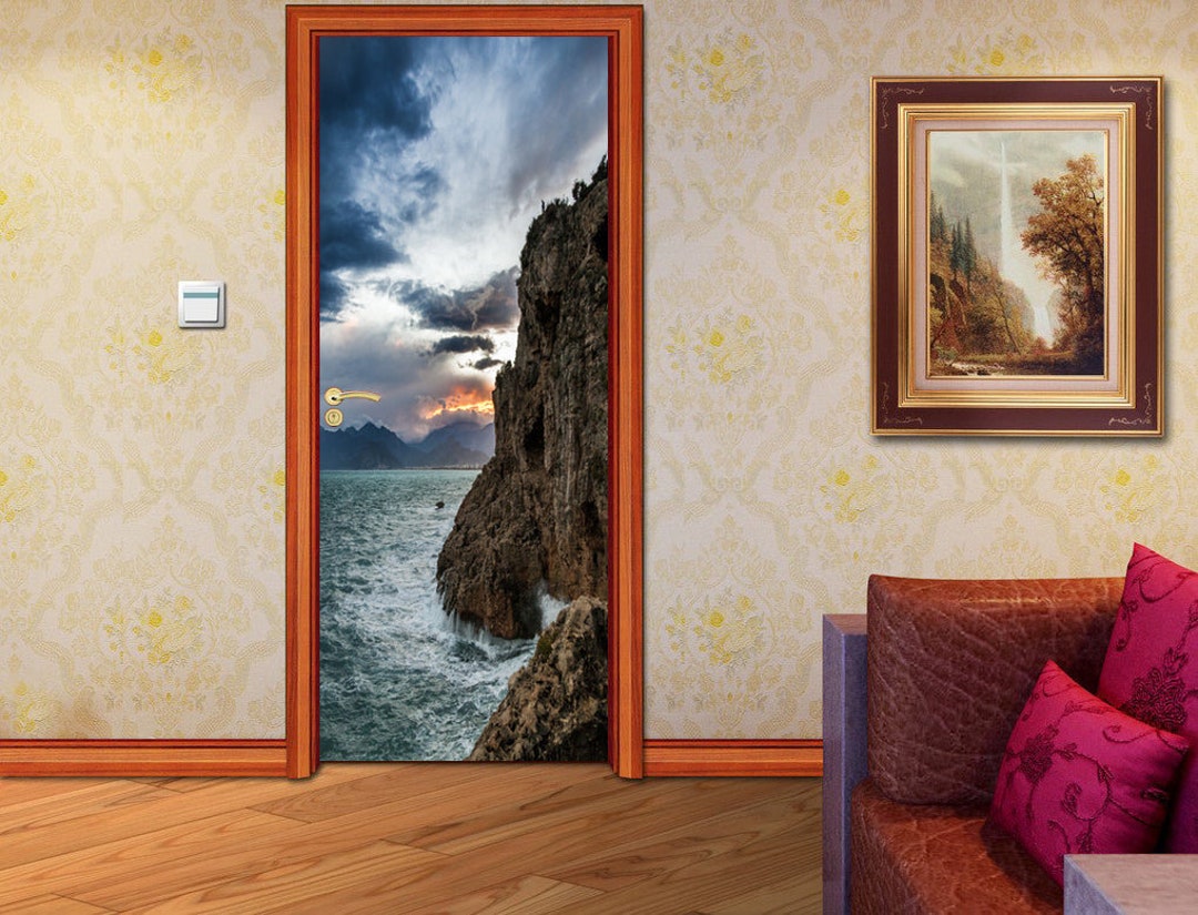 Stormy Ocean Sunset Door Wallpaper Decal Removable Sticker Personalized ...