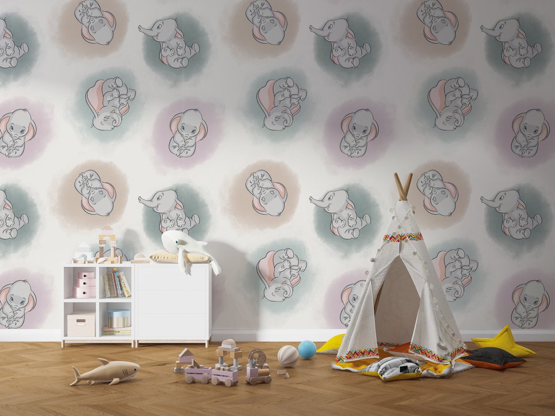Dumbo Polka Dots Disney Woven Self-adhesive Removable Wallpaper Mural ...