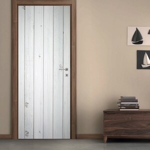 White Wood Planks Door Wallpaper Decal Removable Sticker Personalized ...