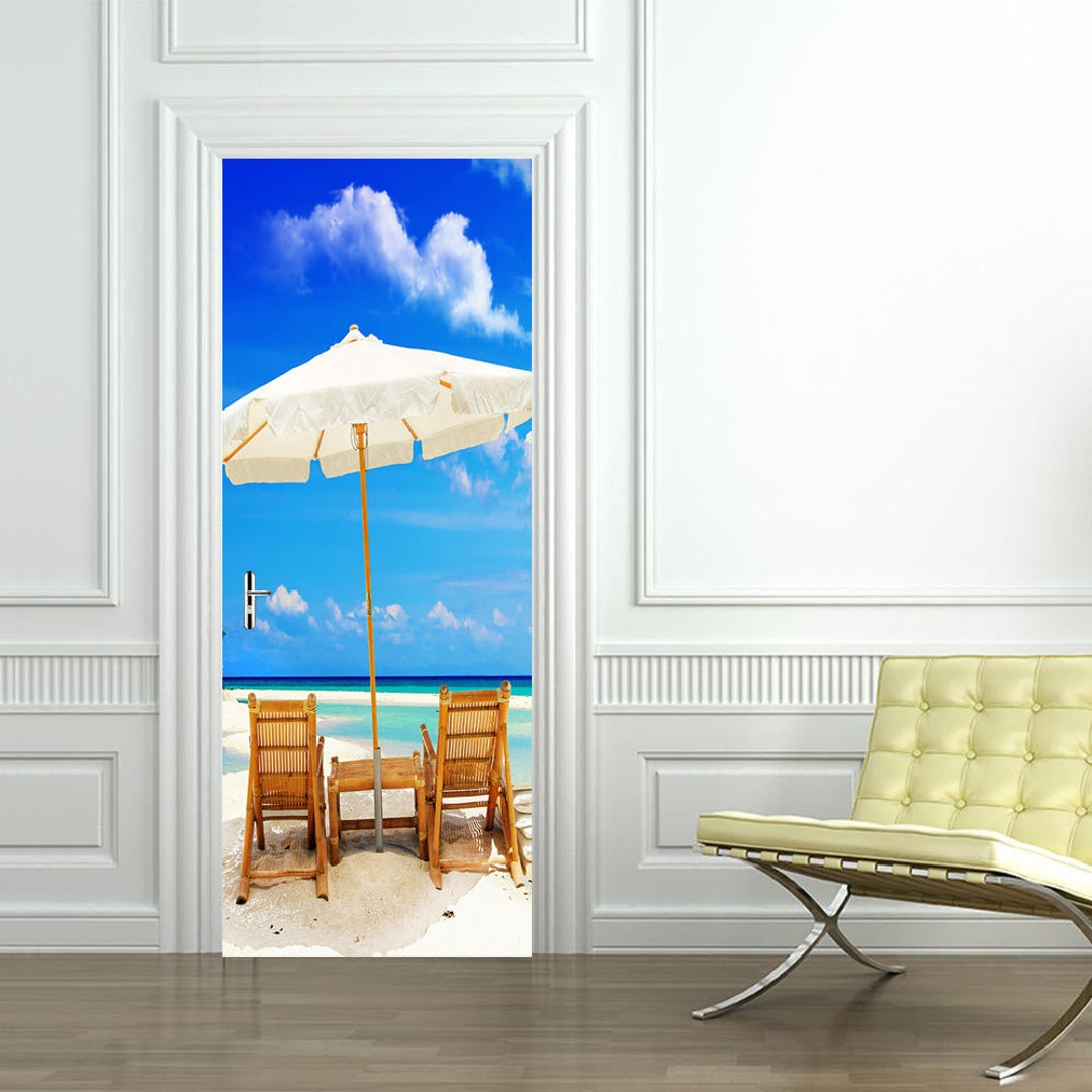 Exotic Beach Door Wallpaper Decal Removable Sticker Personalized Name ...