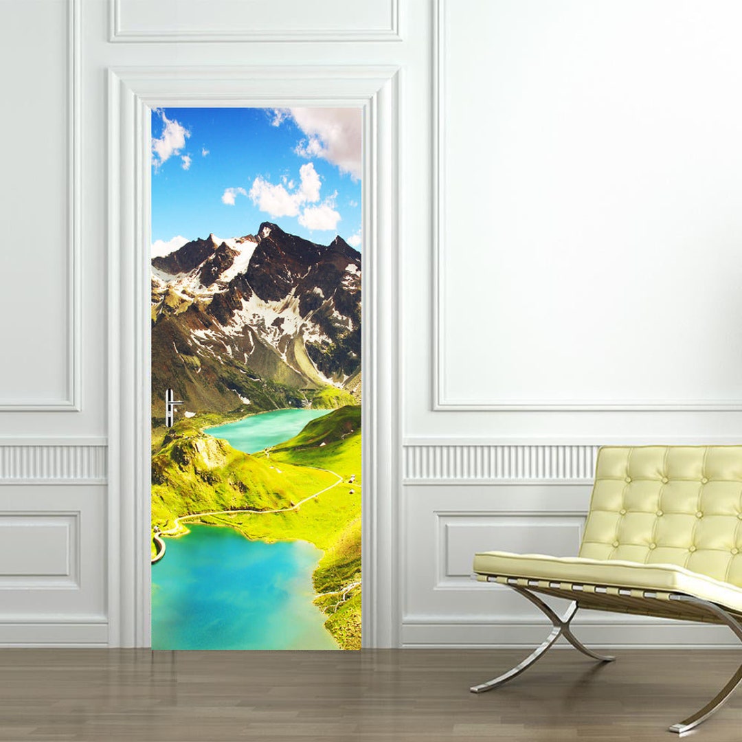 Mountain Lake Door Wallpaper Decal Removable Sticker Personalized Name ...