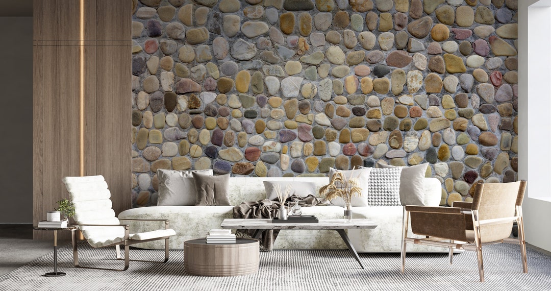 Pebbles Brick Wall Stones Texture Wallpaper for Living Room / Bedroom ...