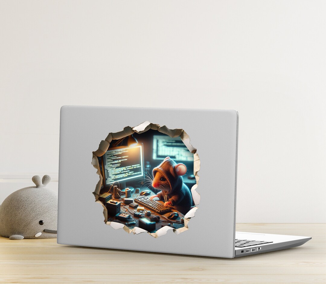 Mouse Hacker - Whimsical Mouse Hole Wall Decal Sticker - 3D Cute Home ...