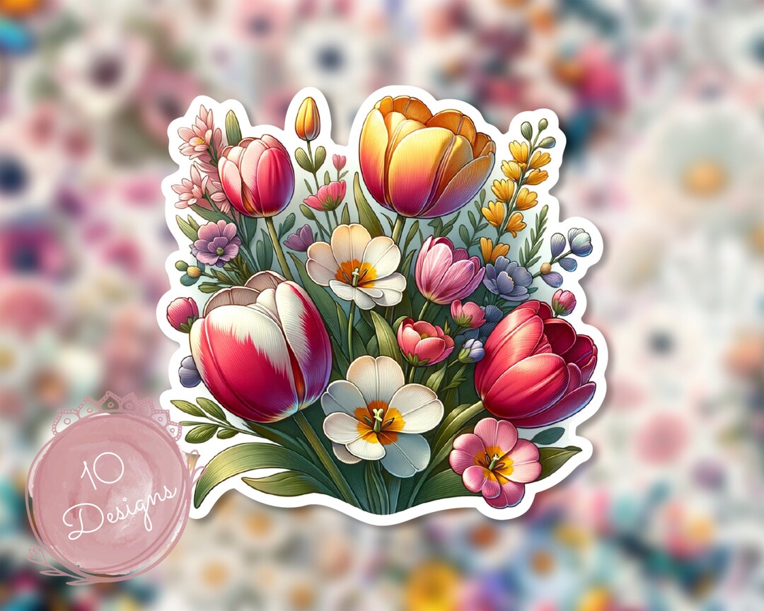 Clear/white Wildflower Bunch Tulips Sticker - Various Sizes & Designs 3 ...