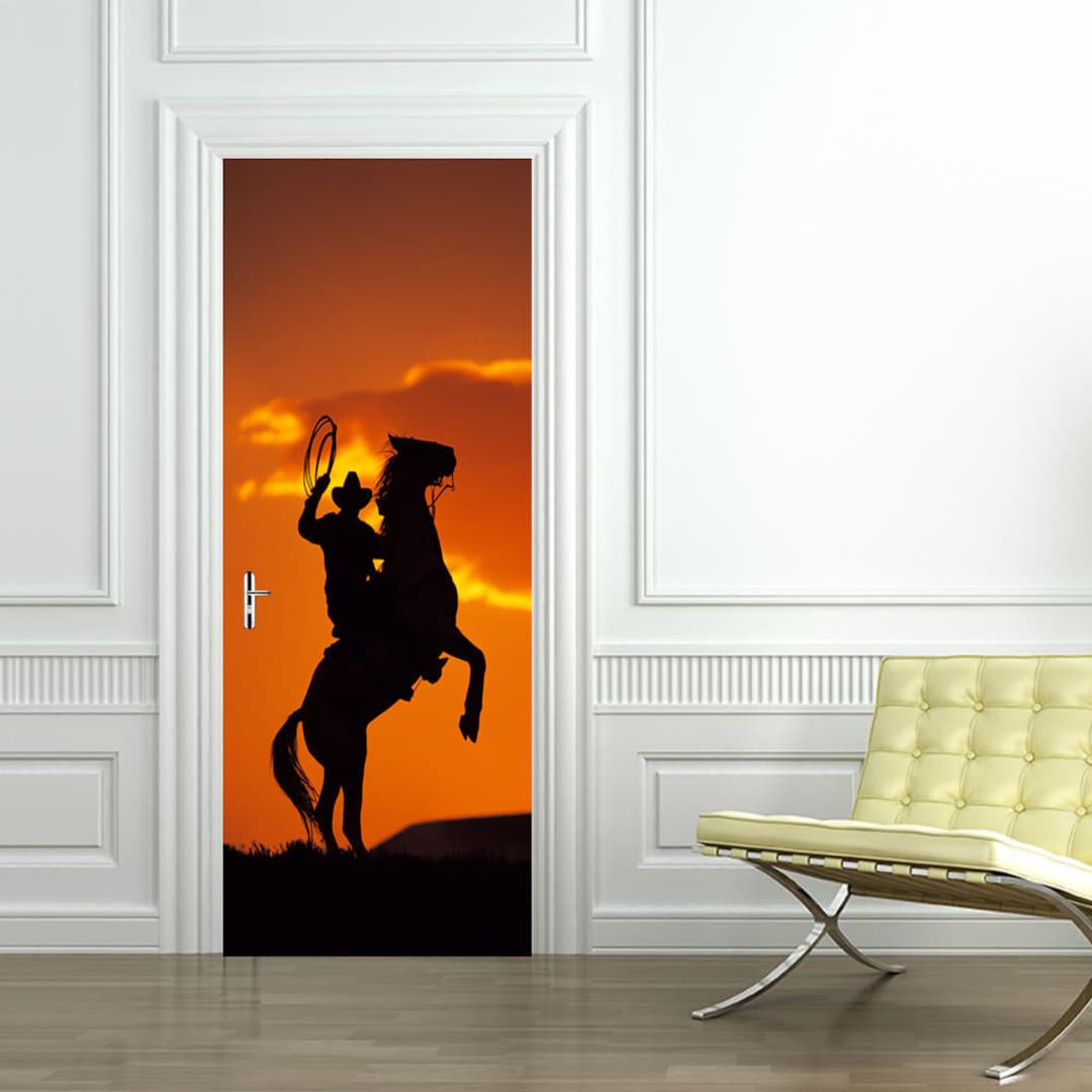 Cowboy Horse Sunset Door Wallpaper Decal Removable Sticker Personalized ...