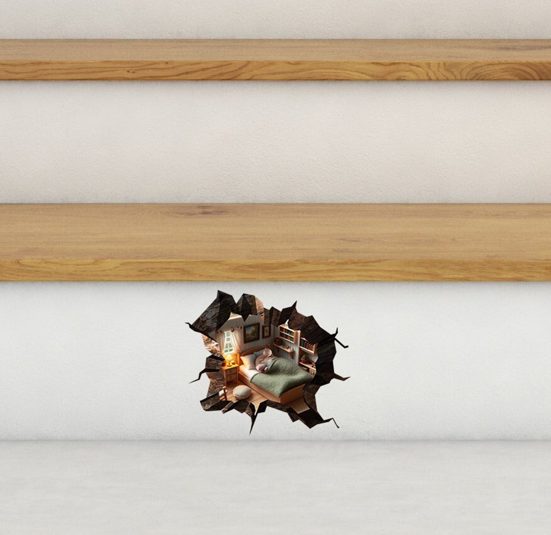 Mouse Taking a Nap - Whimsical Mouse Hole Wall Decal Sticker - 3D Cute ...