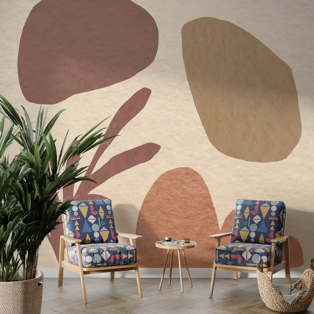 Abstract Earthtone Shapes Wallpaper for Living Room / Bedroom Home ...