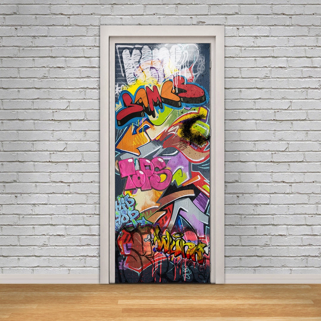 GRAFFITI DIY DOOR Wrap Decal Removable Sticker Personalized Name D316 ...