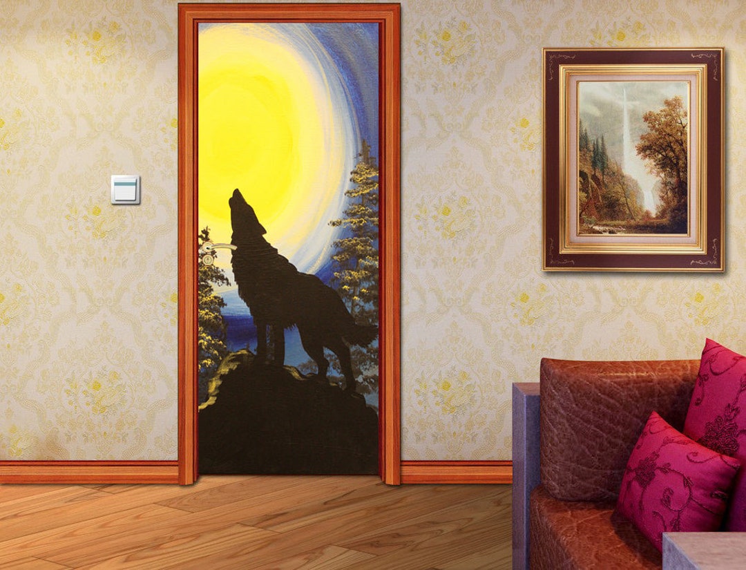 Howling Wolf Door Wallpaper Decal Removable Sticker Personalized Name ...