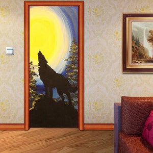 Howling Wolf Door Wallpaper Decal Removable Sticker Personalized Name ...