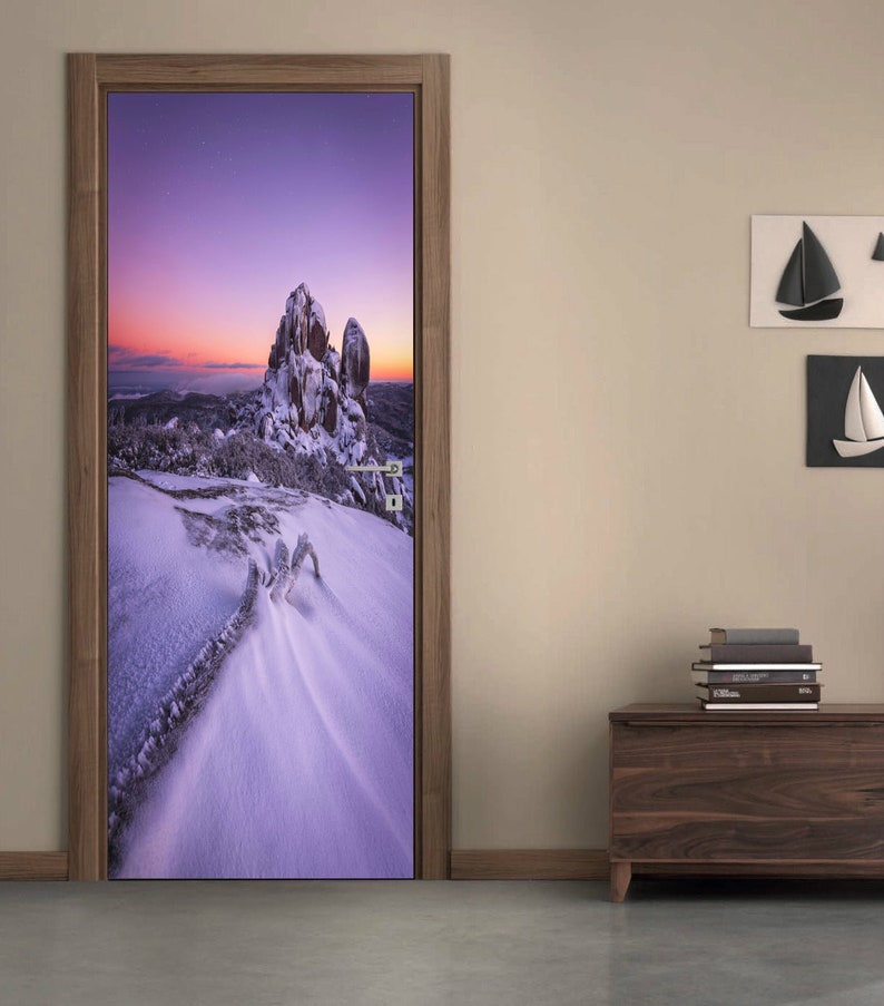 Snowy Mountain Sunset Door Wallpaper Decal Removable Sticker ...