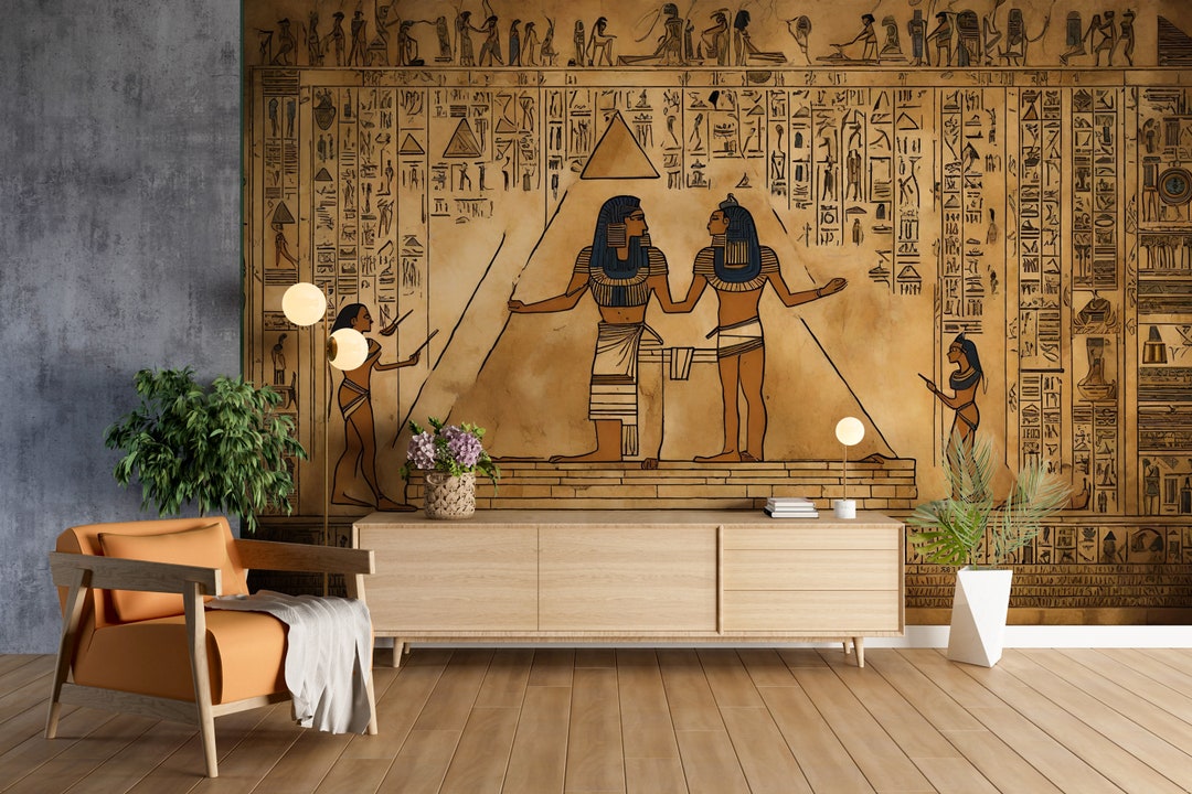 Egyptian Style Ancient Writing Designer Wallpaper for Living Room ...