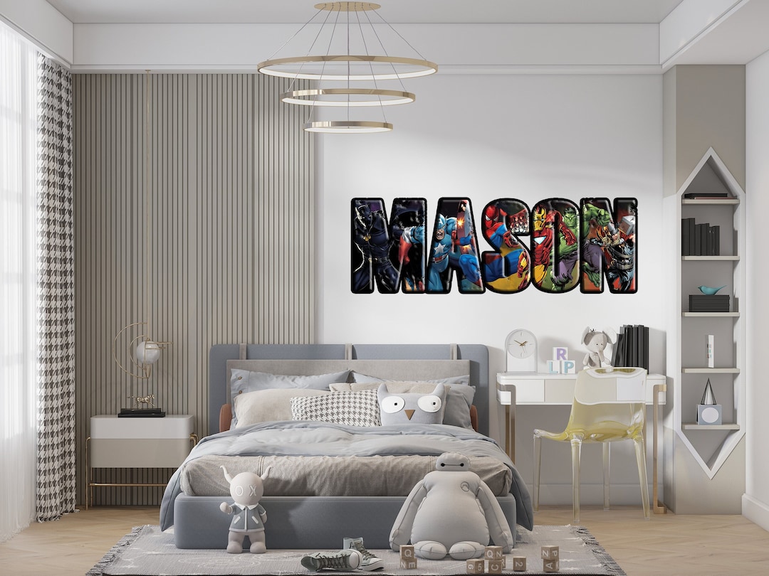Personalized Superhero Wall Stickers Custom Name Children's Popular ...