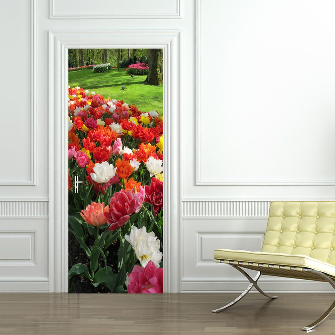 Garden Flowers Door Wallpaper Decal Removable Sticker Personalized Name ...