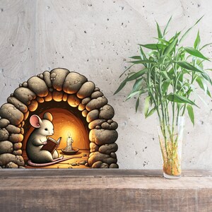 Mouse Reading a Book, Inside His Mouse Tunnel - Cute Wall Decal Sticker ...