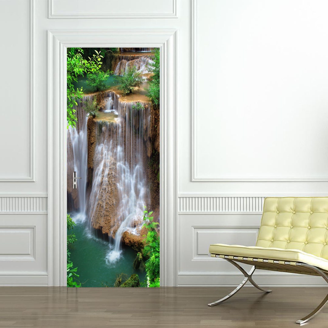 Waterfall Forest Trees Door Wallpaper Decal Removable Sticker ...