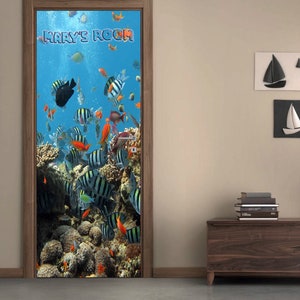 Tropical Fish Coral Reef Personalized Name Door Wallpaper Decal ...