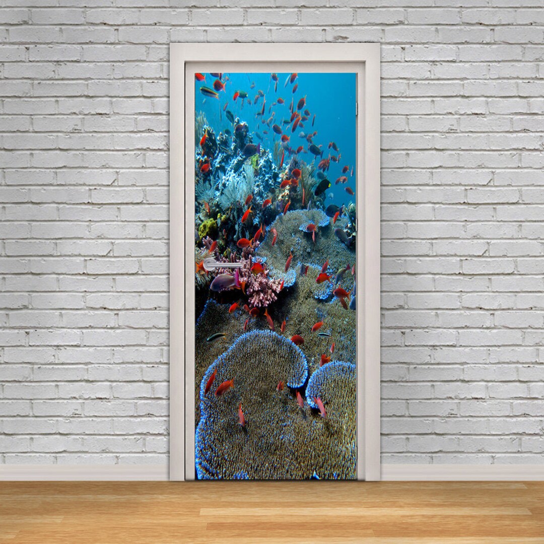 Coral Reef & Fish Door Wallpaper Decal Removable Sticker Personalized ...