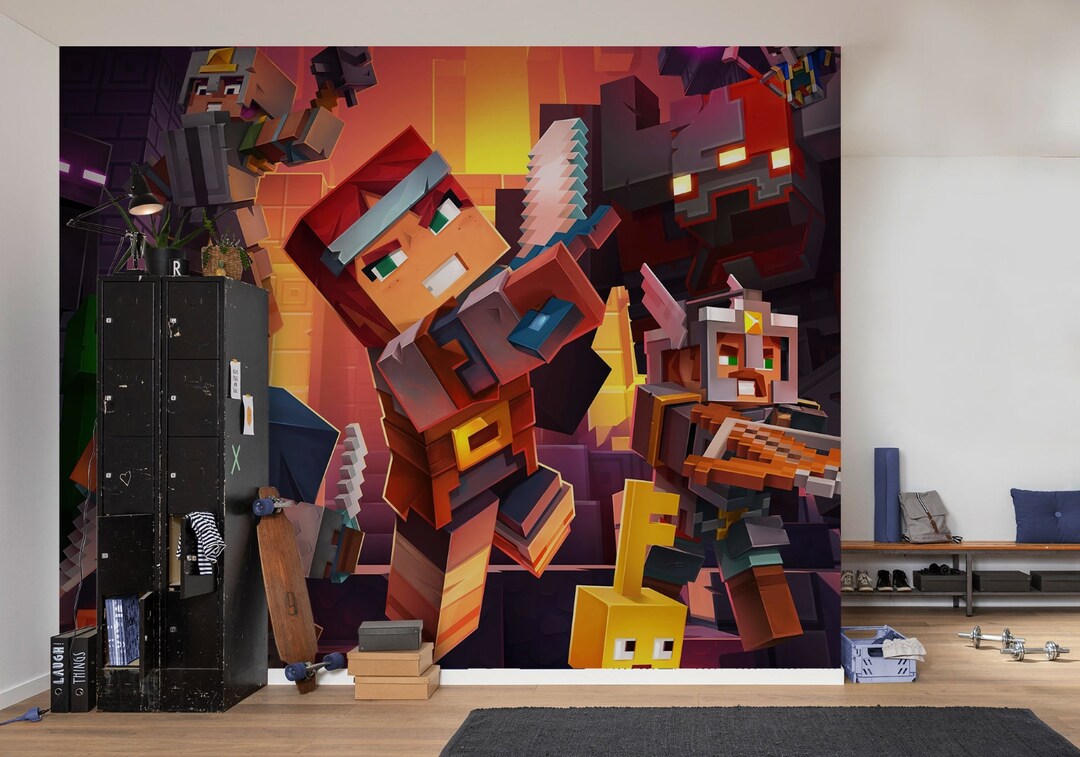Minecraft Wallpaper 3d Cubes War Game Wall Teens Kids - Etsy