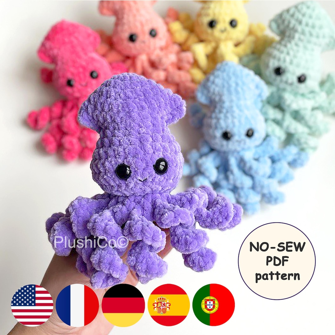 Squid CROCHET PATTERN No Sew, Amigurumi Baby Octopus Plushie, Small ...